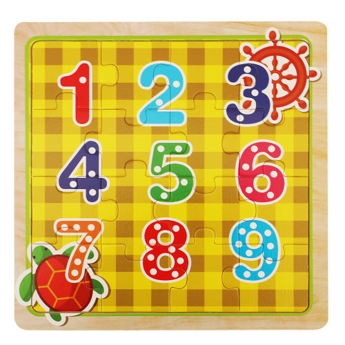 WOODEN PUZZLE 21X21CM 16PC NUMBERS 1-9