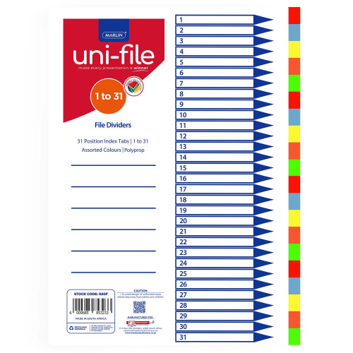 BTS FILE INDEX PVC 1 TO 31 POLYPROP MARL