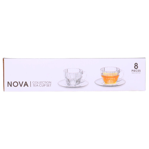 GLASS CUP&SAUCER SET 8PC MINI CLEAR
