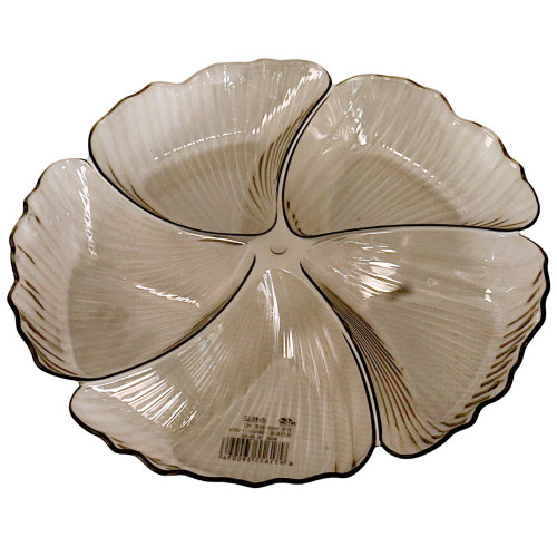 PL TRAY RND 5DIV FLOWER SHAPE CLEAR BLK