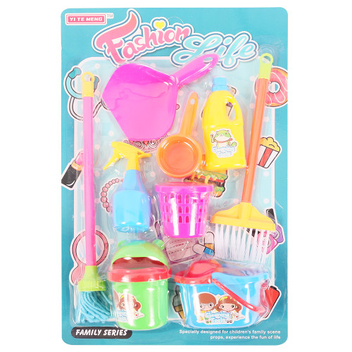 TOY CLEANING SET MINI W/BUCKET+BIN 9PCS