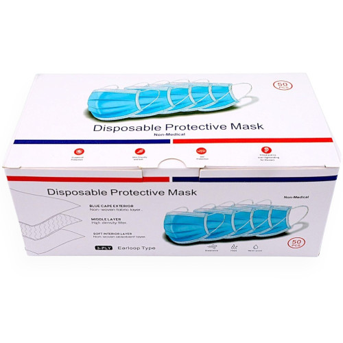 MASK 3PLY 50s BLUE DISPOSABLE ADULT